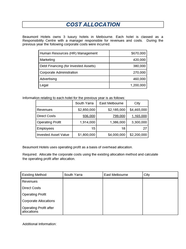 Beaumont Hotel Case | PDF | Cost | Revenue