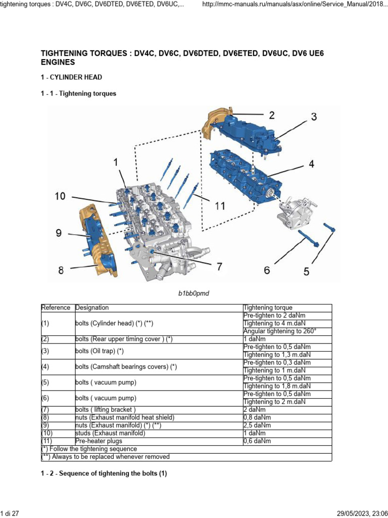 Tightening Torques Dv4c, Dv6c, Dv6dted, Dv6eted, Dv6uc, Dv6 Ue6 Engines ...