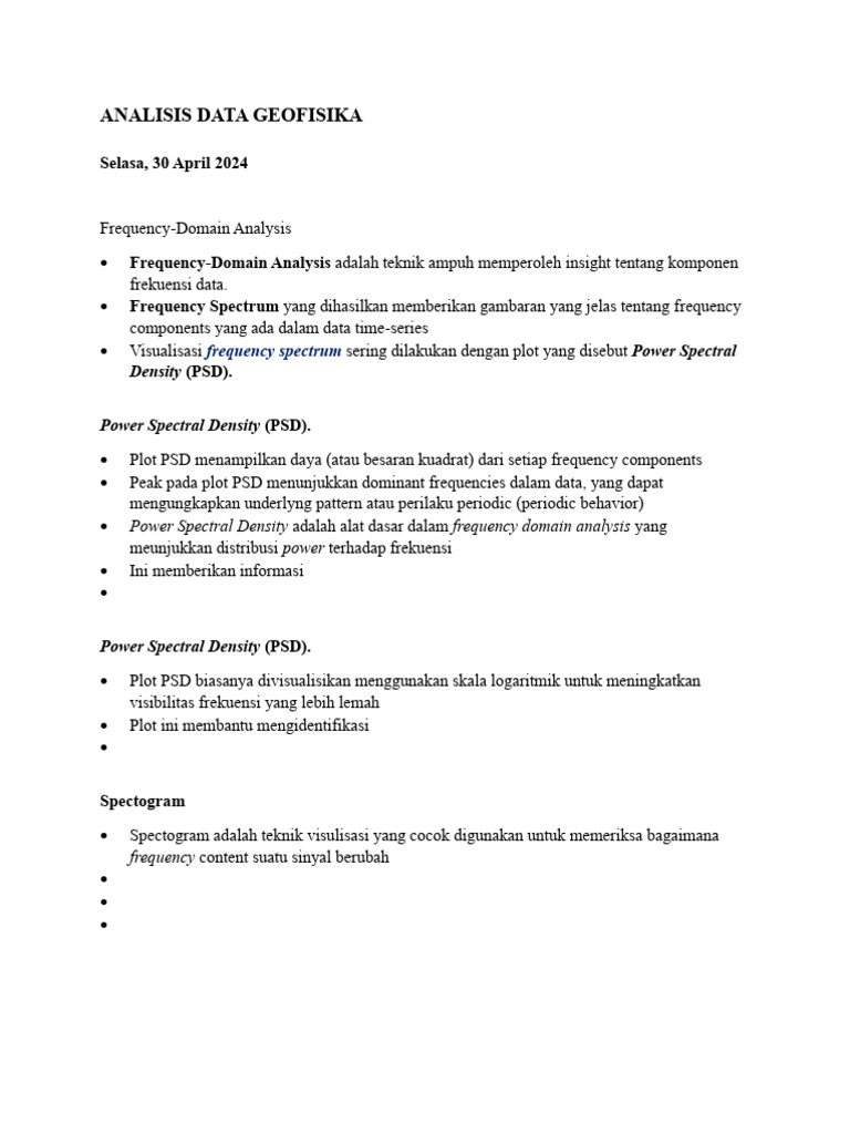 ANALISIS DATA GEOFISIKA Catatan | PDF | Discrete Fourier Transform | Spectral Density