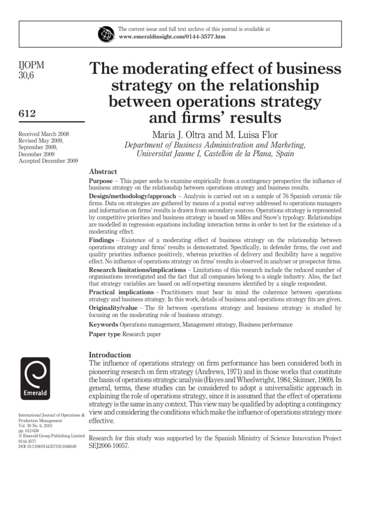 Business Strategy's Impact on Operations Results | PDF | Strategic ...