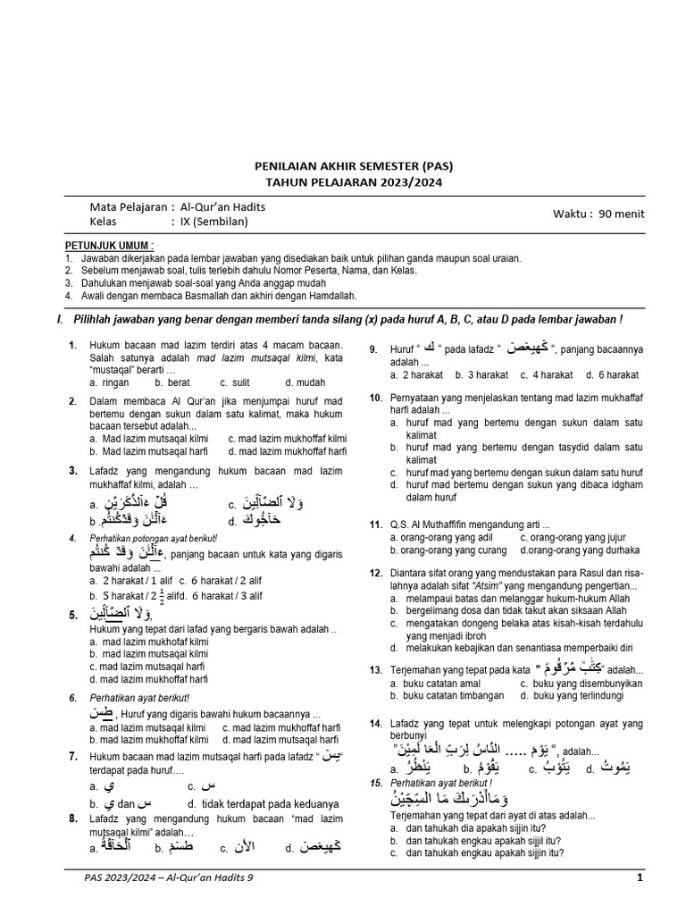 Soal Qurdis 9 | PDF