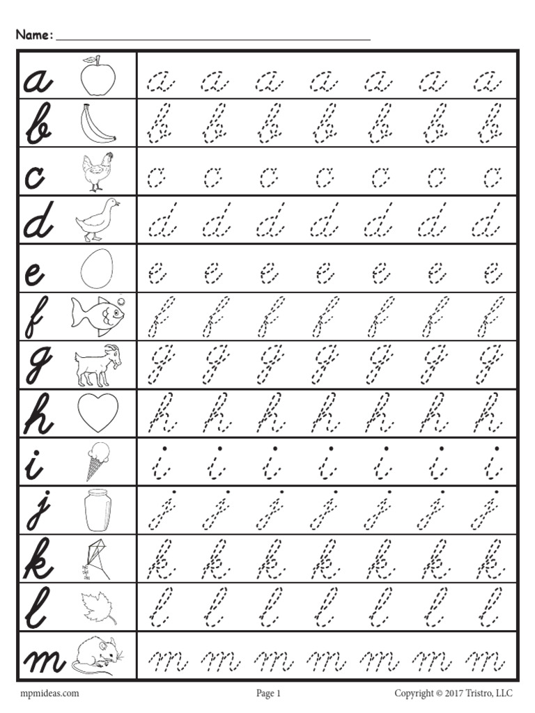 Cursive LowerCase Tracing Worksheet-10percent | PDF