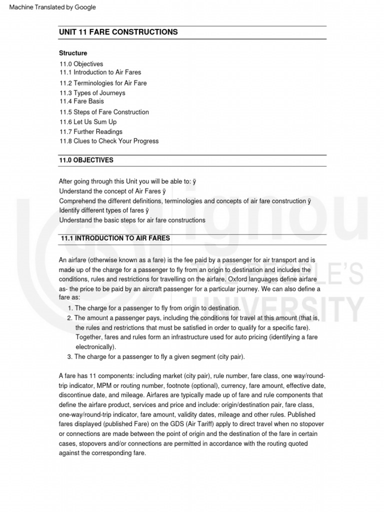 Unit 11 Air Fare Constructions (F) | PDF | Fare | Civil Aviation