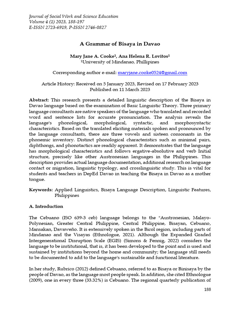 Bisaya Grammar in Davao: Linguistic Study | PDF | Verb | Morphology ...