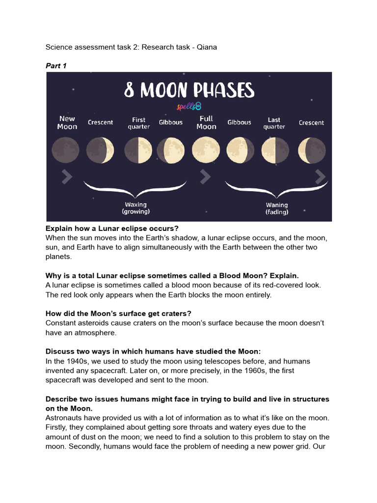 Science Assessment Task 2 Research Task | PDF | Moon | Earth