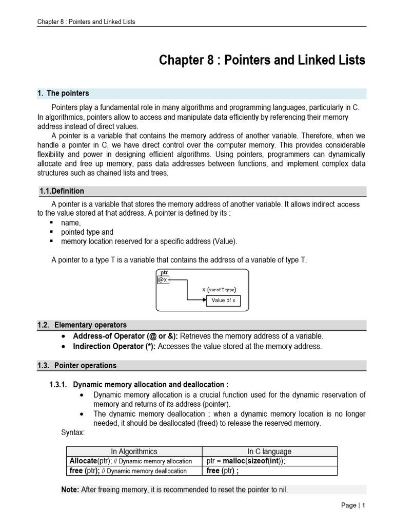 Chapter 8 Poniters And Linked Lists Pdf Pointer Computer Programming Variable Computer