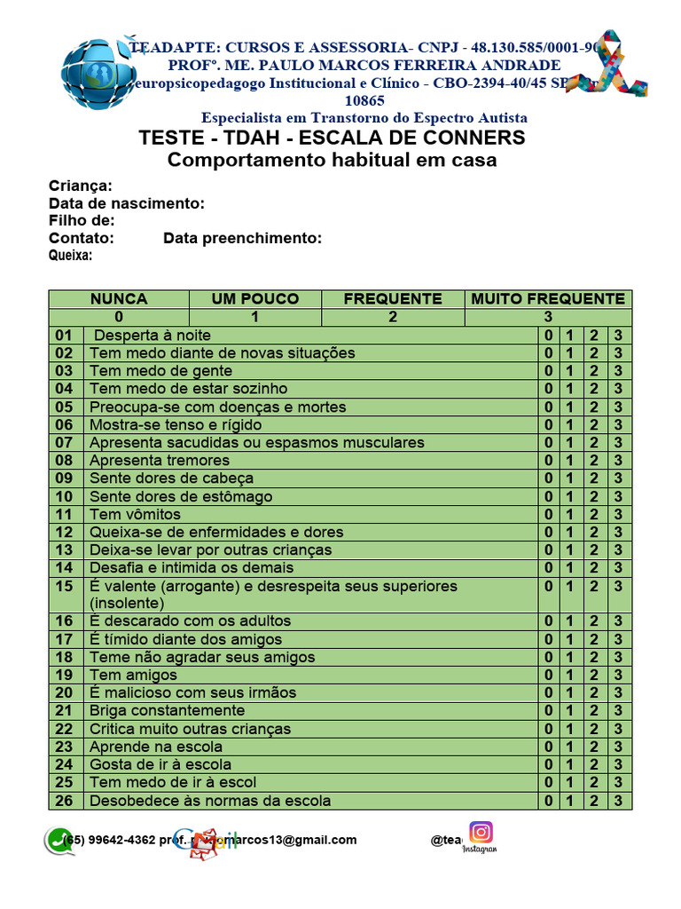 5.Tdah - Escala de Conners-casa | PDF