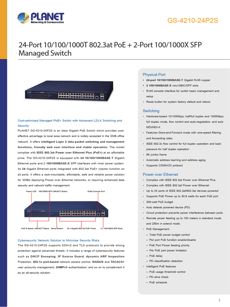 GS-4210-24P2S | PDF | Computer Network | I Pv6