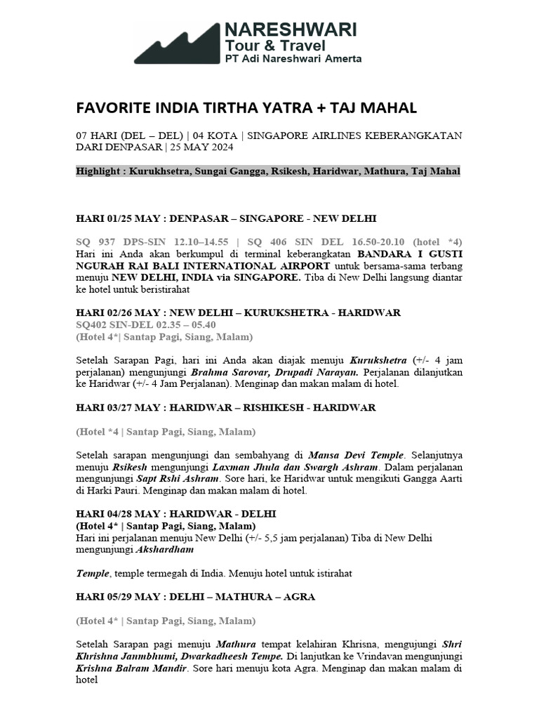 Tour Tirtha Yatra India | PDF