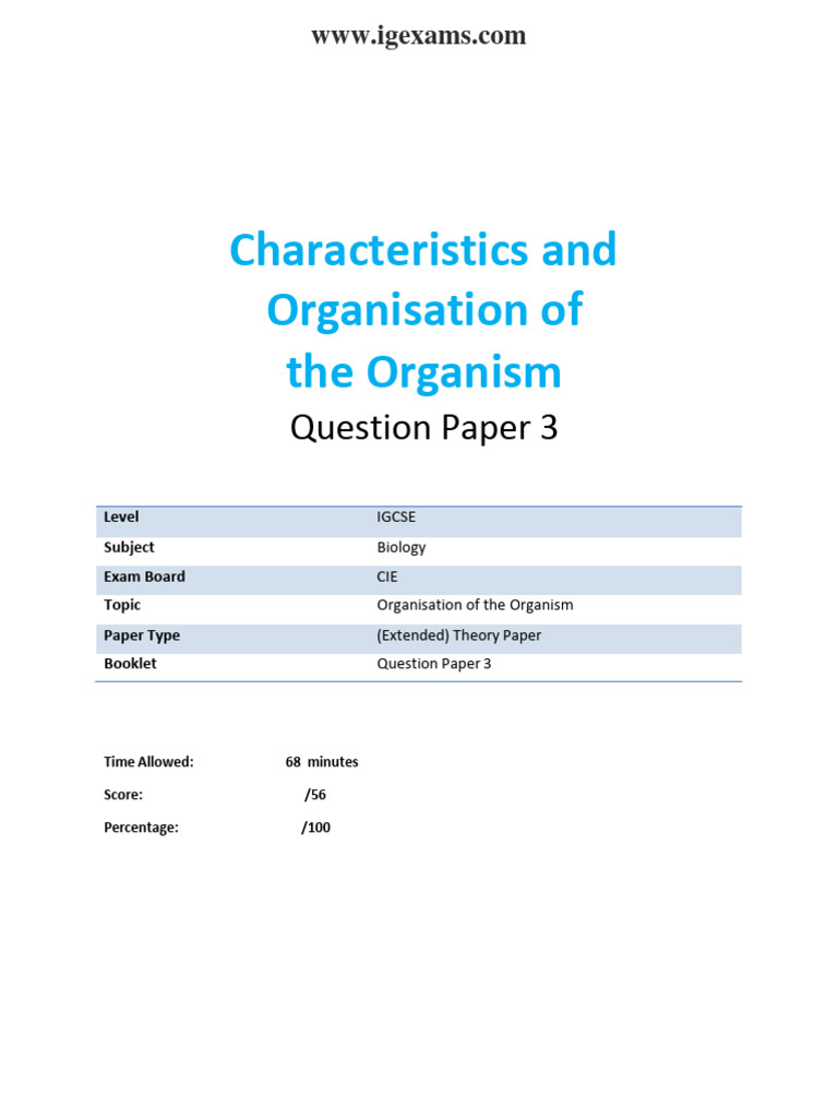 2.3 Organisation of The Organisms Igcse Cie Biology Ext Theory QP | PDF ...