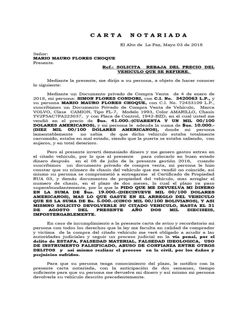 Carta Notariada 2018 | PDF