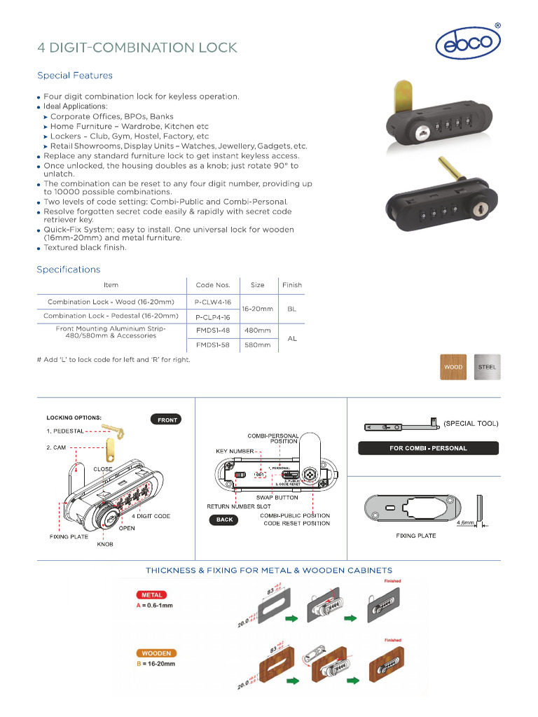 Combination Lock 4 Digit | PDF
