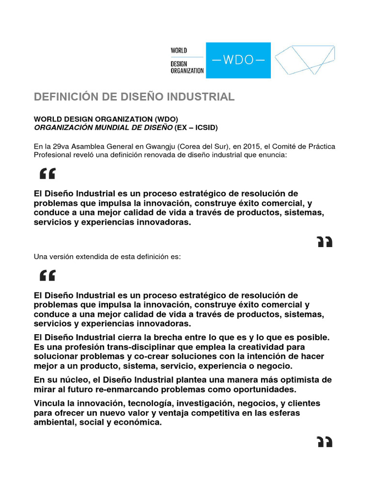 WDO - Definición Diseño Industrial | PDF | Diseño | Innovación