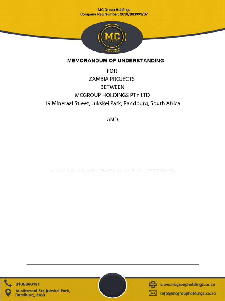 MC Group MOU - Zambia Projects | PDF