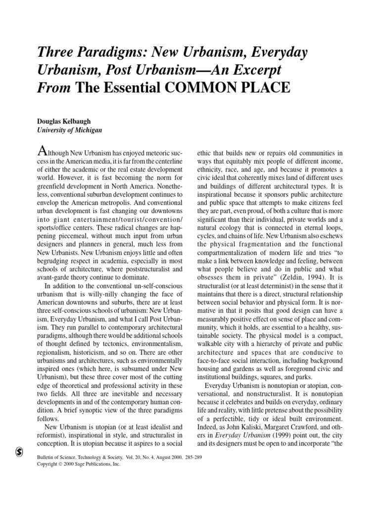 Kelbaugh 2000 Three Paradigms New Urbanism Everyday Urbanism Post ...