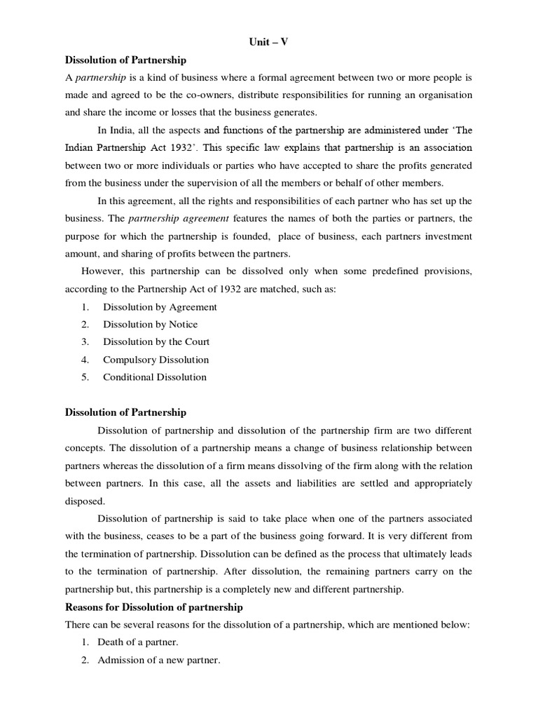 Unit 5 material | Download Free PDF | Partnership | Insolvency