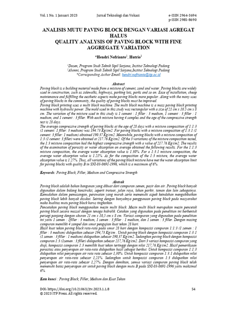 Analisis Kualitas Paving Block Agregat Halus | PDF