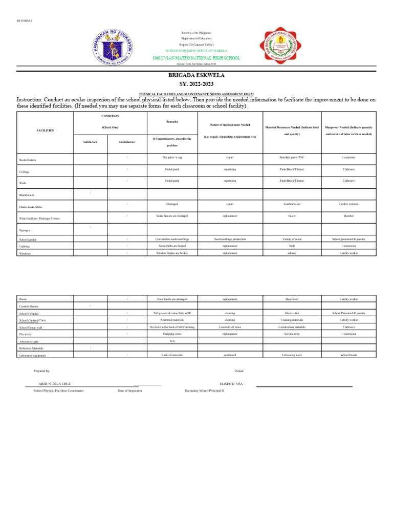 Brigada Eskwela Form 1 | PDF