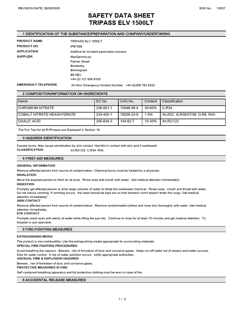 Msds CF - Tripass ELV 1500 LT - 87396 | PDF | Personal Protective Equipment | Firefighting