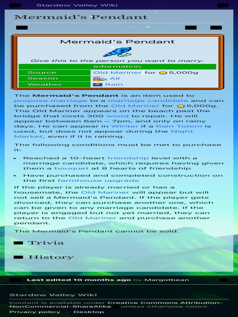 Mermaid's Pendant - Stardew Valley Wiki | PDF