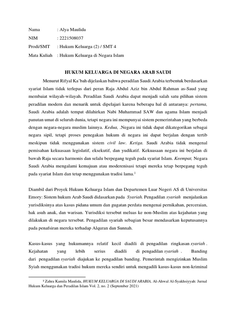 Alya Maulida 2221508037 Hukum Keluarga Di Arab Saudi | PDF