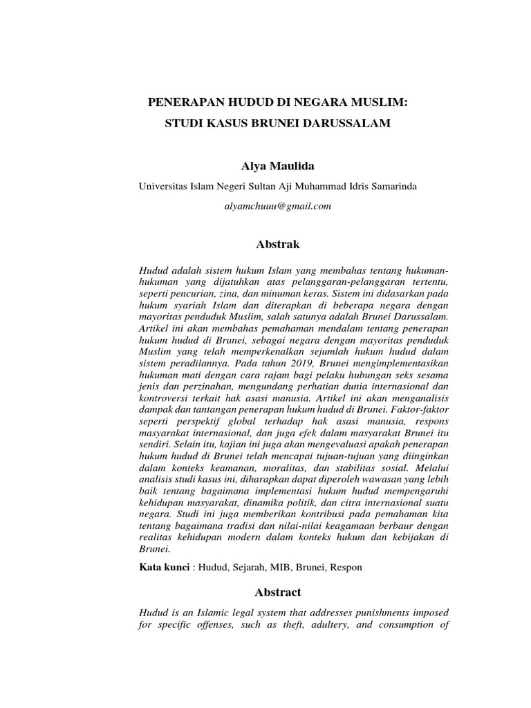 Penerapan Hudud Di Negara Muslim Studi Kasus Brunei Darussalam - Alya Maulida | PDF | Ilmu Sosial