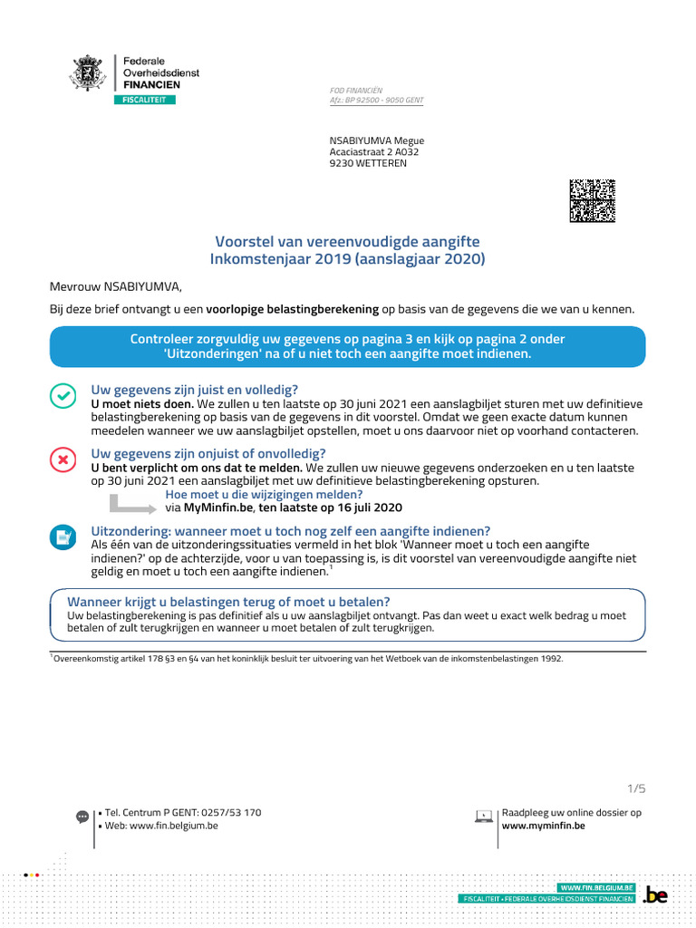 Voorstel Van Vereenvoudigde Aangifte | PDF