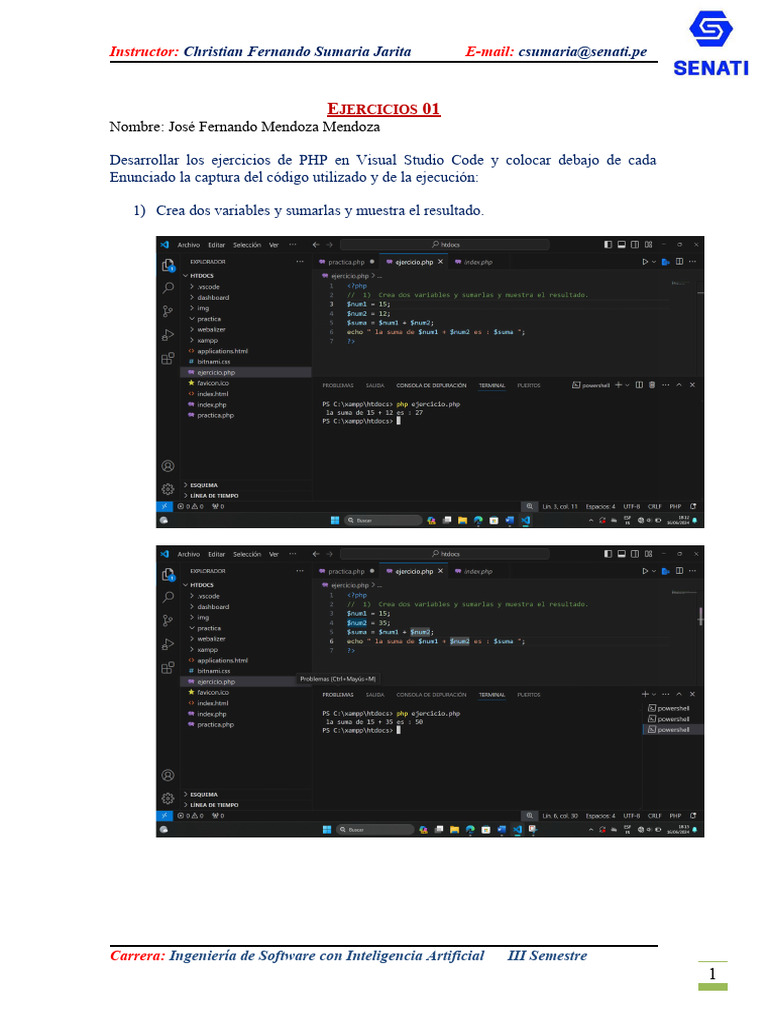 Ejercicio 01 PHP - TT | PDF | Variable (informática) | Php