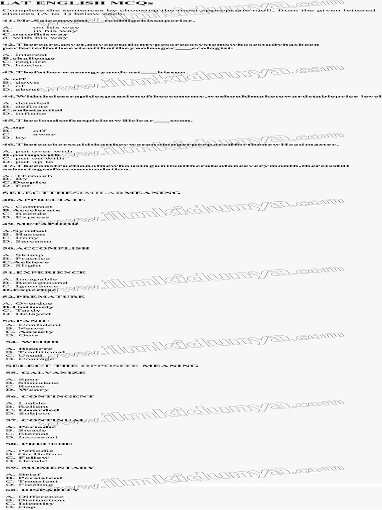 Lat Past Papers 2020 English | PDF