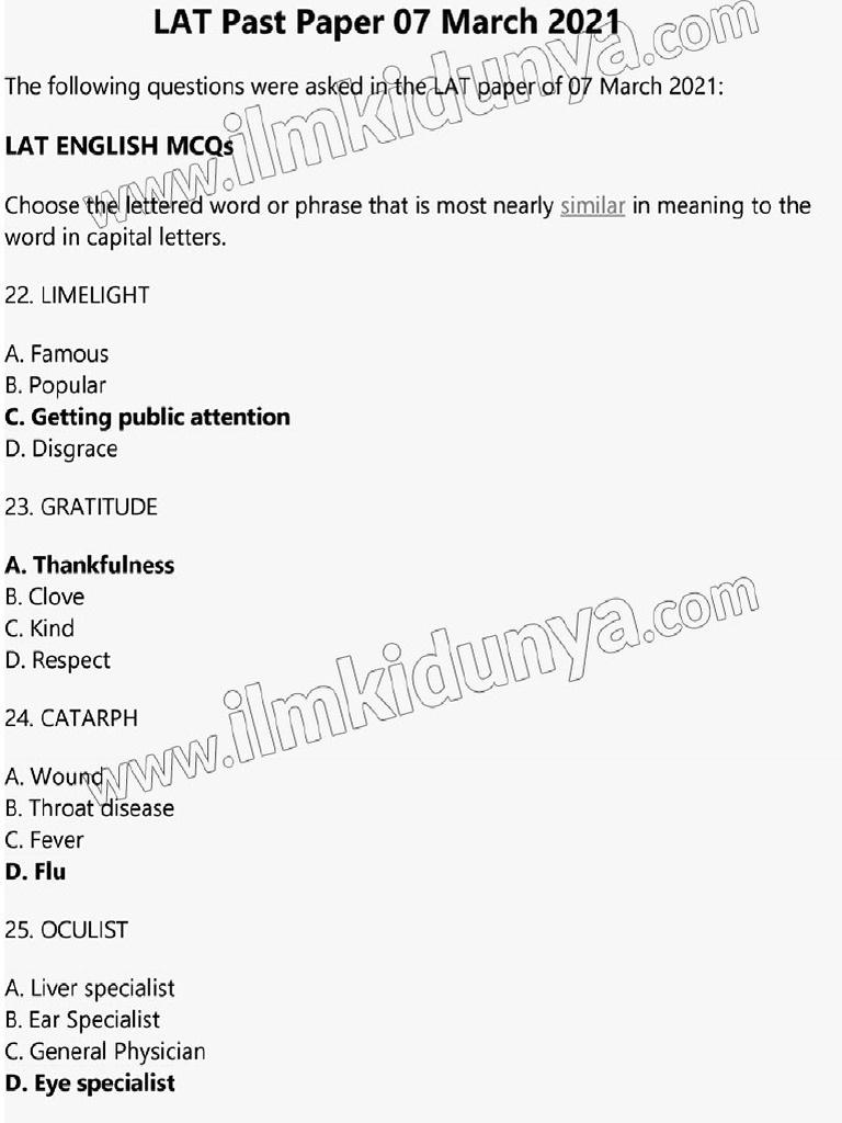 Lat Past Papers 2021 | PDF