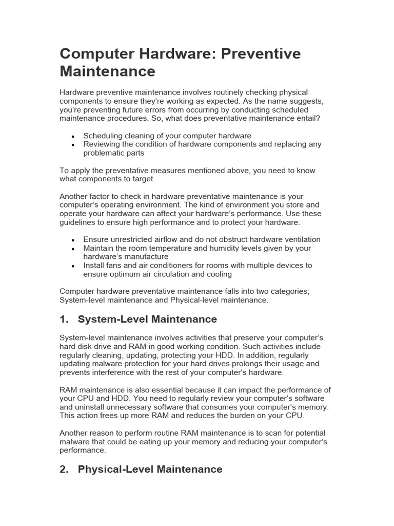 Computer Hardware Preventative Maintainance | PDF | Computer Hardware | Computer Virus