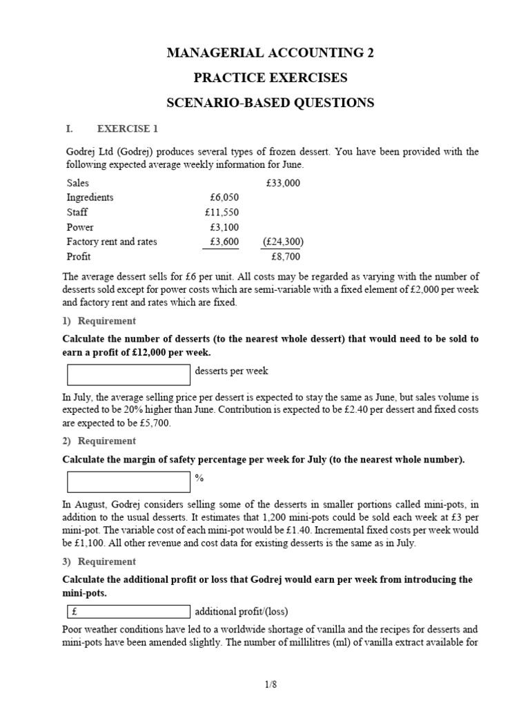 SCENARIO QUESTIONS - PRACTICE EXERCISES II - Management Accounting ...