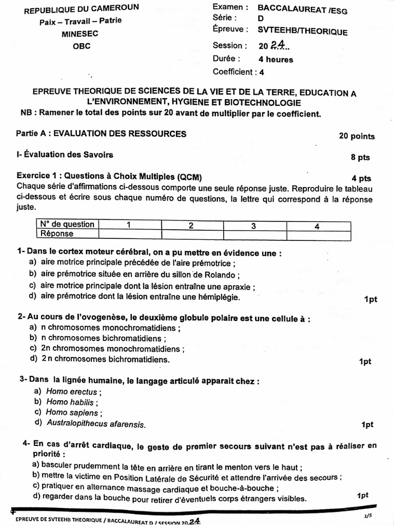 Svteehb Theorique Bac D 2024 Pdf