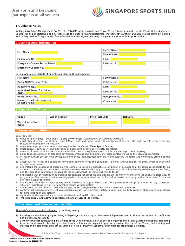 User Form and Disclaimer for Venue Access | PDF | Disclaimer | Consent