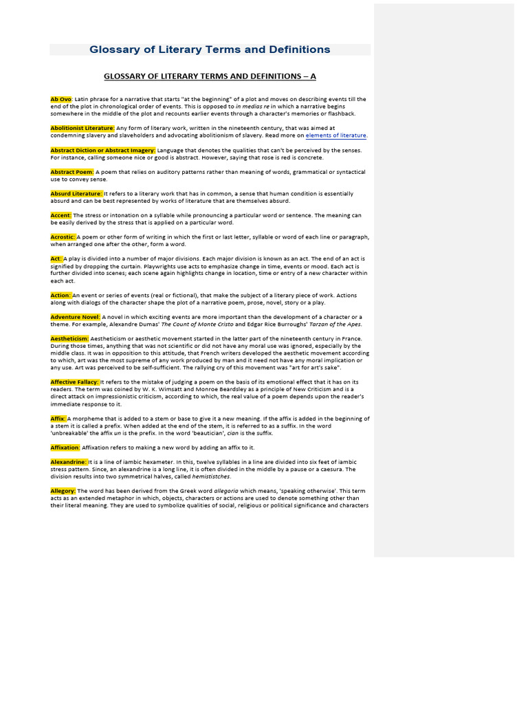 Glossary of Literary Terms | PDF | Stress (Linguistics) | Allegory