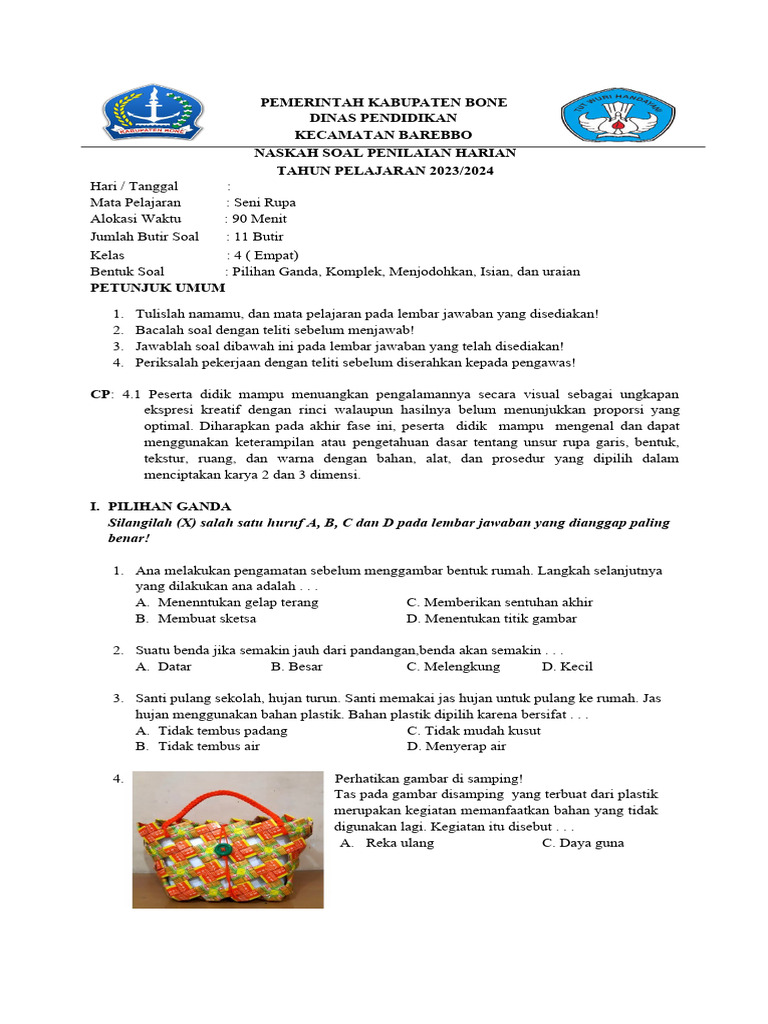 Soal PTS KLS 4 Seni Rupa | PDF | Griya & Taman