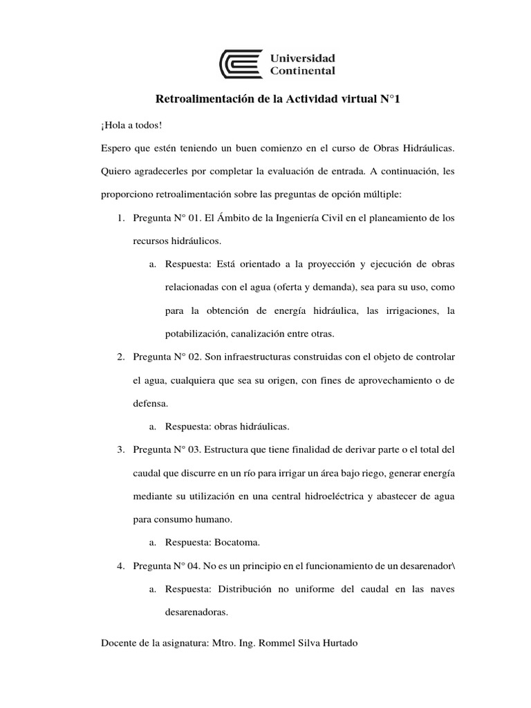 Retroalimentación Evaluación de Actividad Virtual 1 | PDF | Reservorio ...