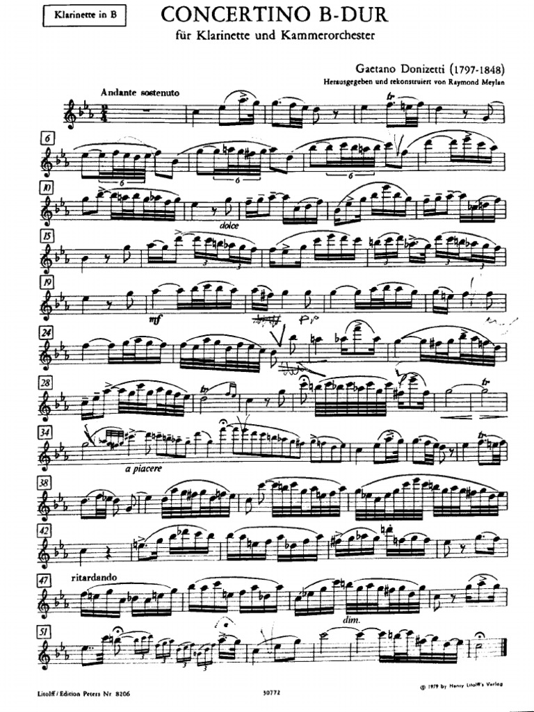 Gaetano Donizetti - Clarinet Concertino (Score and Part) | PDF