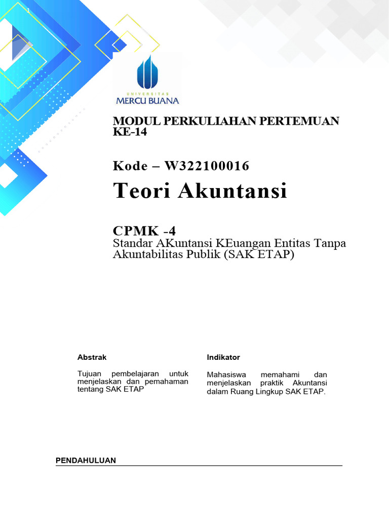 Modul P14-Standar Akuntansi ETAP - SAK ETAP - Sekilas SAKEP | PDF ...