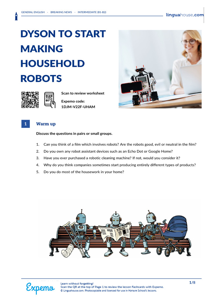 Dyson To Start Making Household Robots British English Student | PDF | Robot | Robotics