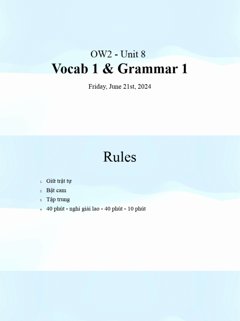 Vocab 1 & Grammar 1: OW2 - Unit 8 | PDF