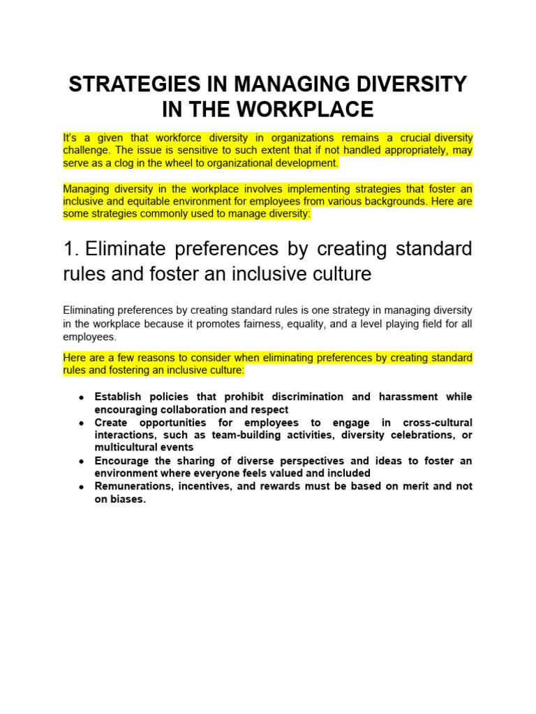Strategies in Managing-Diversity-in-the-Workplace | PDF | Diversity ...