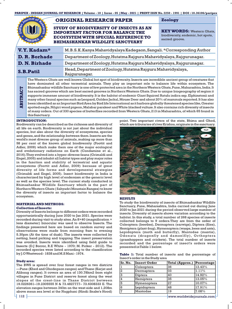 Original Research Paper | PDF | Biodiversity | Insects