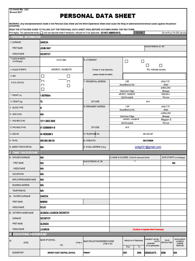 Revised John Ray Garcia Pds | PDF
