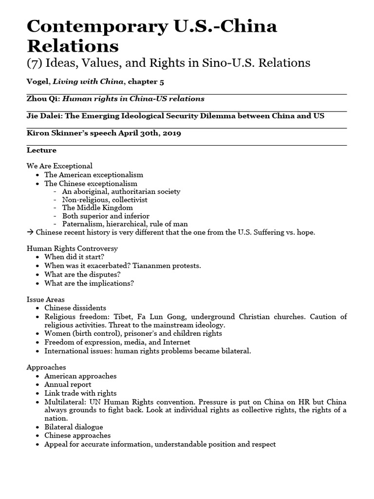 Ideas, Values, and Rights in Sino-U.S. Relations | PDF | China | World Politics