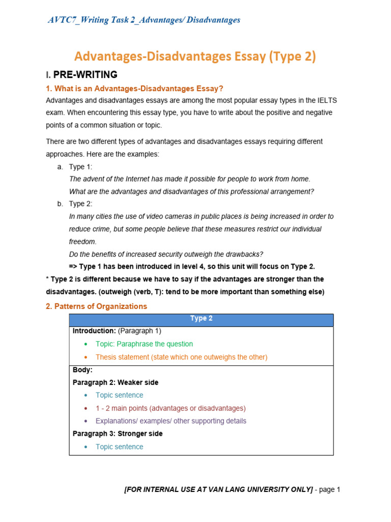 L15. Writing 5 - Task 2 - Advantage-Disadvantage Essay - Before Class ...