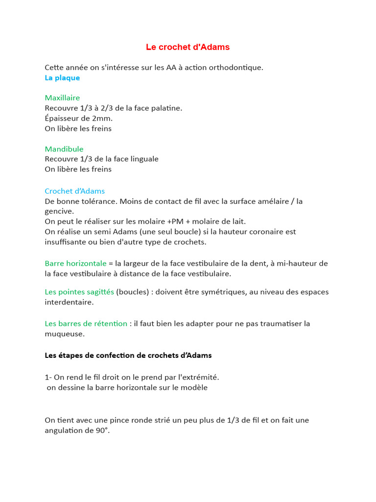 Fabrication du crochet d'Adams en orthodontie | PDF | Méthodes et ...