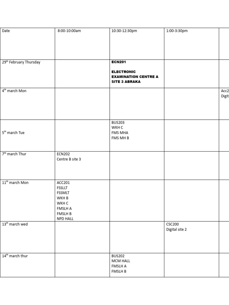 First Semester Timetable | PDF