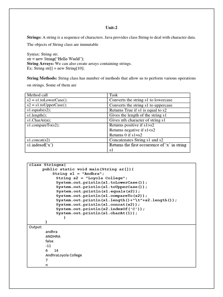 Java Unit2 Pdf String Computer Science Object Computer Science