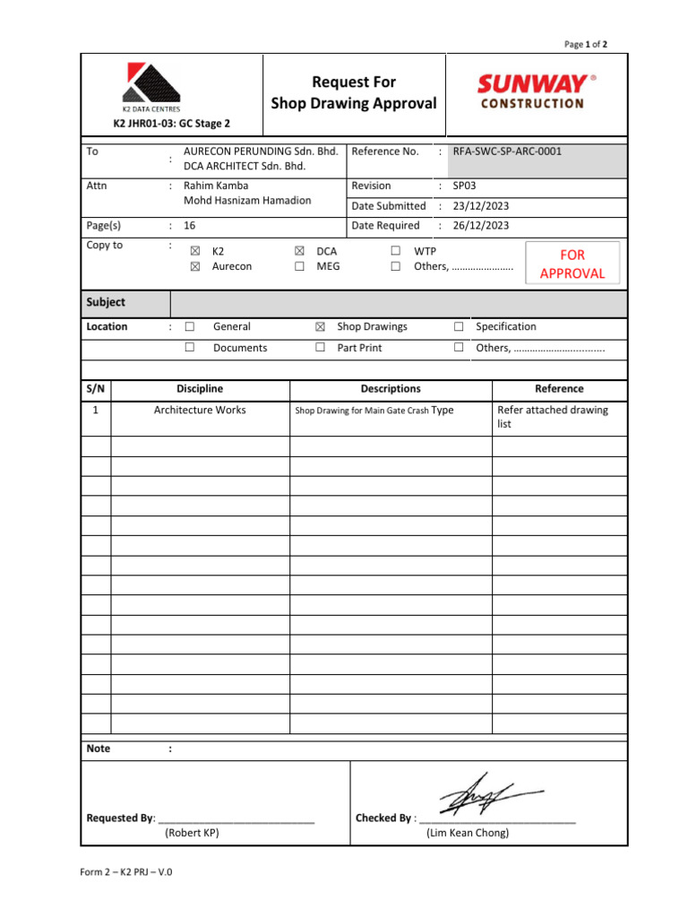 Shop Drawing Approval Request: Main Gate | PDF